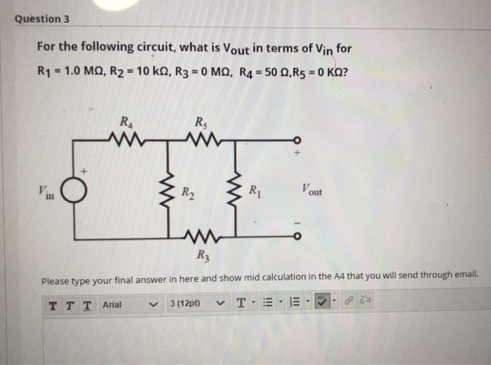 Solved Question 3 For the following circuit, what is Vout in | Chegg.com