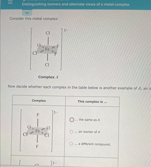 Solved Distinguishing isomers and alternate views of a metal | Chegg.com