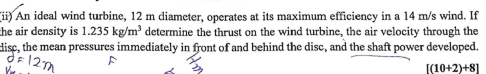 Solved ii) ﻿An ideal wind turbine, 12m ﻿diameter, operates | Chegg.com