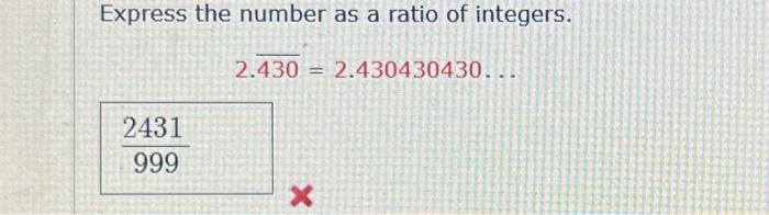 Solved Express the number as a ratio of integers. | Chegg.com
