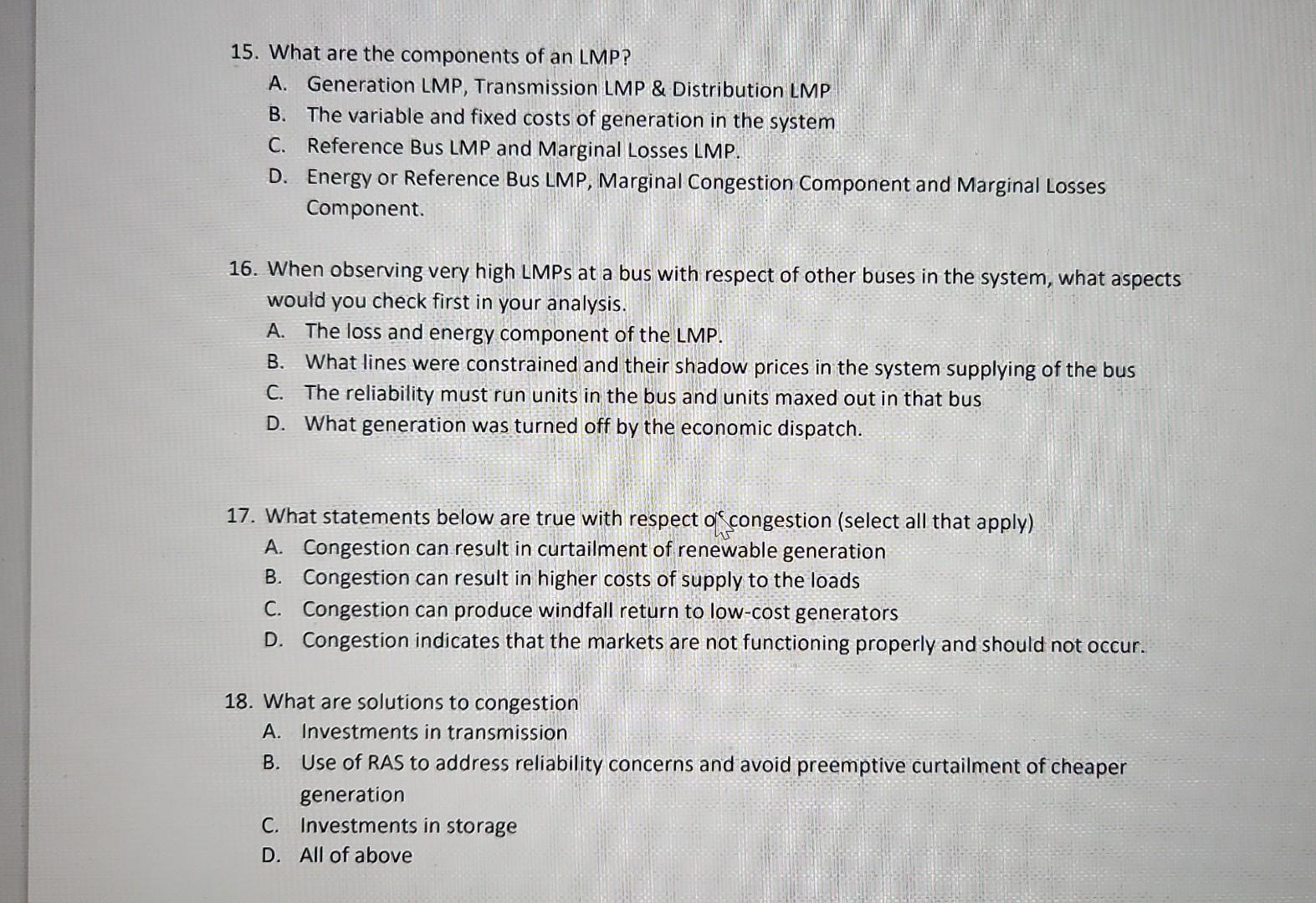 Solved 15. What are the components of an LMP? A. Generation | Chegg.com