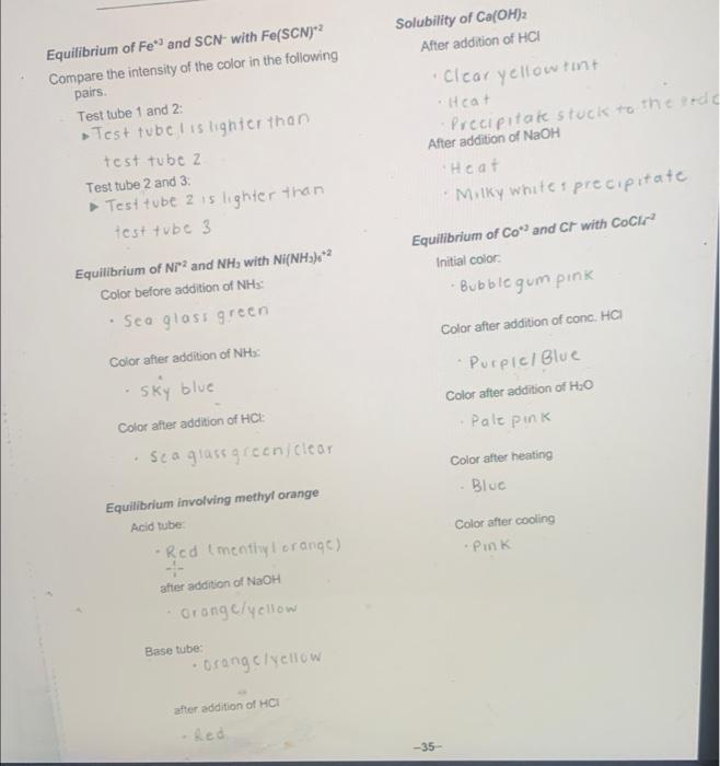 Solved Post Laboratory Questions: 1 Using Le Chatelier's | Chegg.com