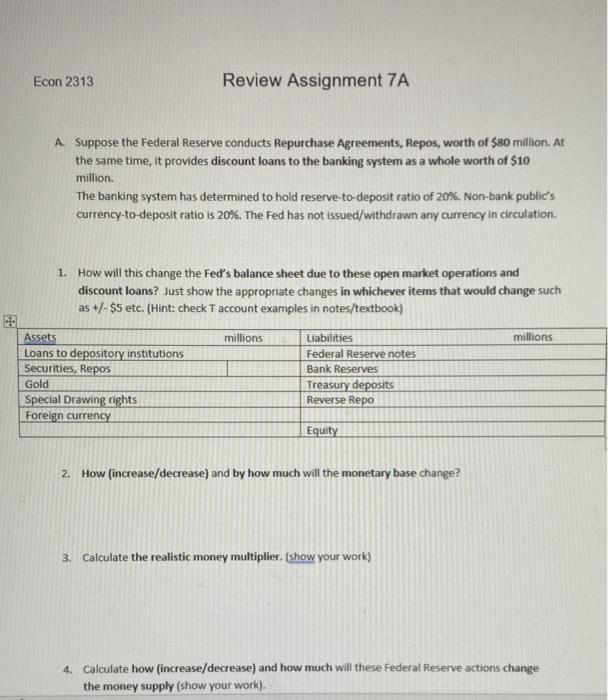 Solved Econ 2313 Review Assignment 7A A. Suppose the Federal | Chegg.com
