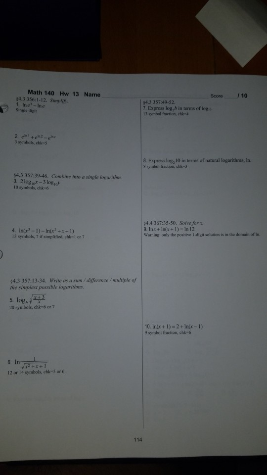 Solved 1 10 Math 140 Hw 13 Name 14.3 356:1-12. Simplify 1. | Chegg.com
