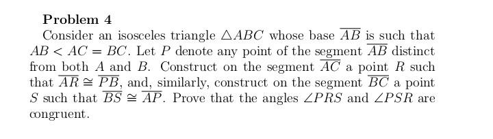 Solved Problem 4 Consider an isosceles triangle ABC whose | Chegg.com