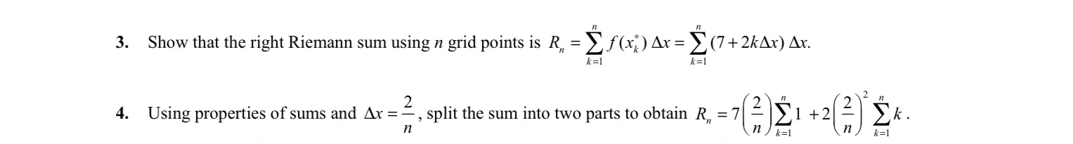 Show that the right Riemann sum using n ﻿grid points | Chegg.com
