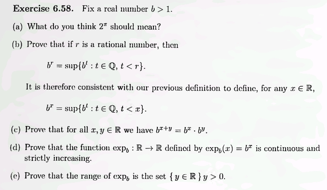Solved Exercise 6.58. ﻿Fix a rcal number b>1.(a) ﻿What do | Chegg.com