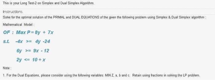 Solved This is your Long Test-2 on Simplex and Dual Simplex | Chegg.com