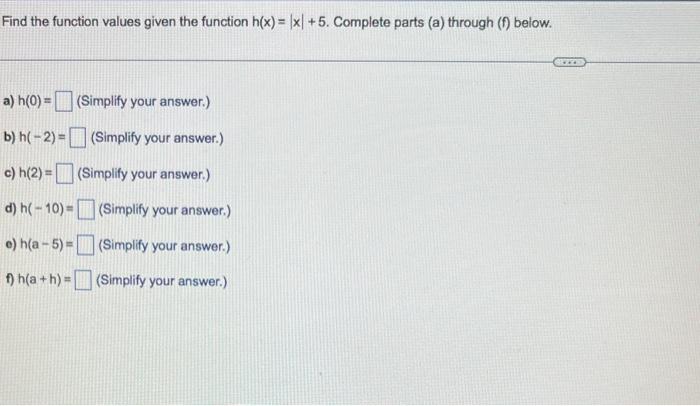 Solved Find The Function Values Given The Function 