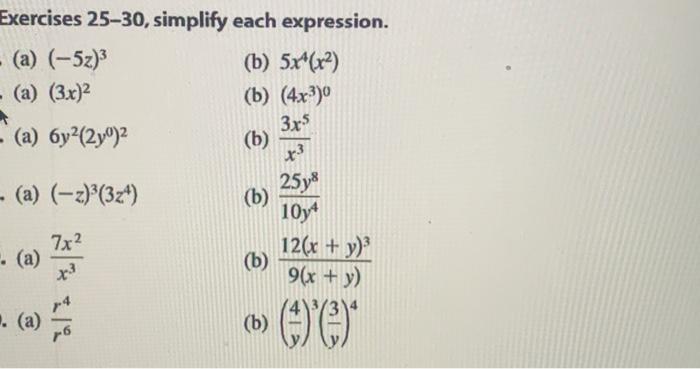 Solved Exercises 25-30, simplify each expression. - (a) | Chegg.com