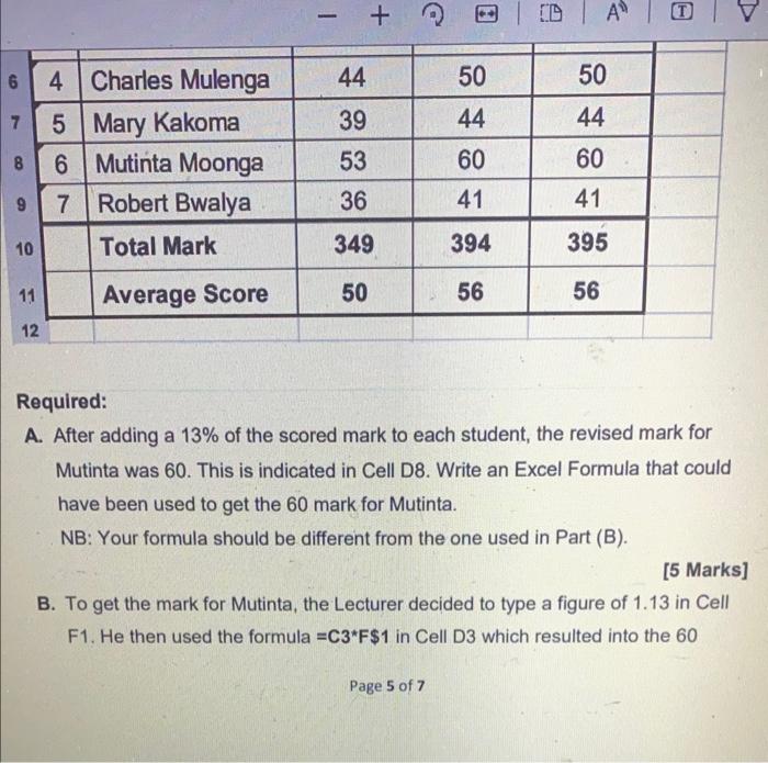 QUESTION FIVE Microsoft Excel is a spreadsheet | Chegg.com