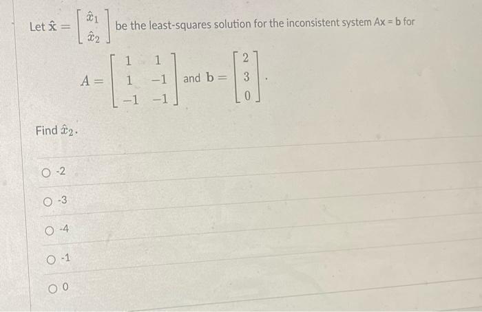 Solved Let x^=[x^1x^2] be the least-squares solution for the | Chegg.com