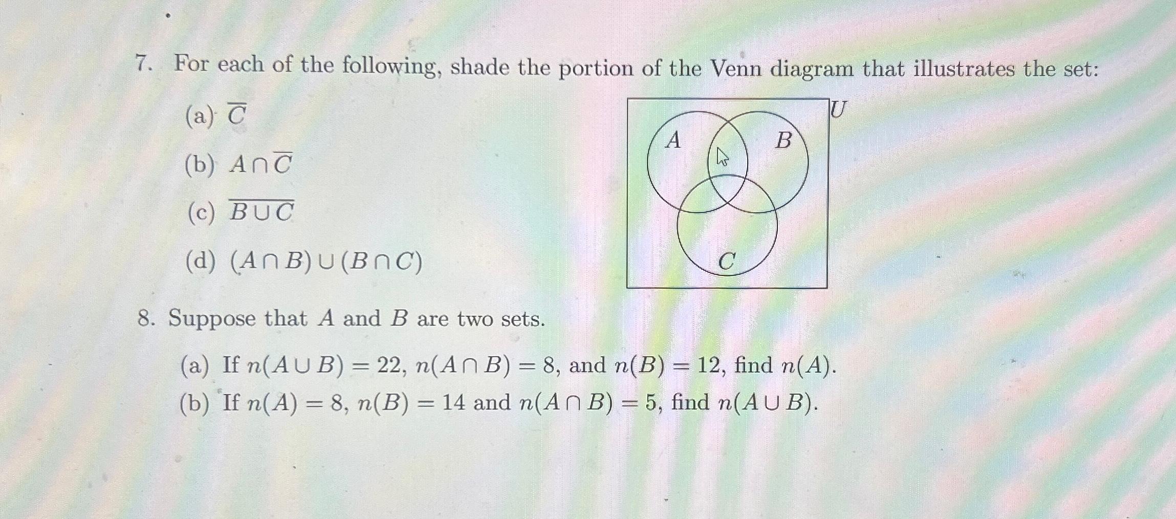 Solved For each of the following, shade the portion of the | Chegg.com