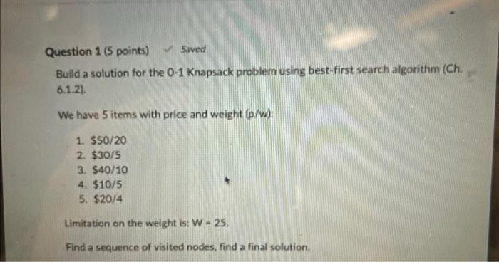 Solved Buld a solution for the 0-1 Knapsack problem using | Chegg.com