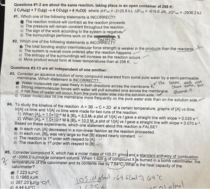Solved Questions \#1-2 are about the same reaction, taking | Chegg.com
