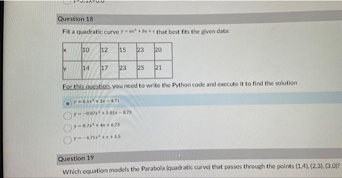 Solved Which equation models the Parabola (quadratic curve) | Chegg.com