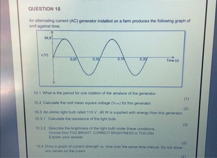 Solved An alternating current (AC) generator installed on a | Chegg.com
