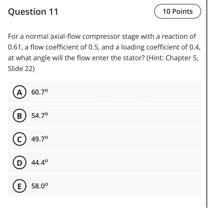 Solved For a normal axial-flow compressor stage with a | Chegg.com