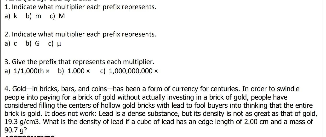 Solved 1. Indicate what multiplier each prefix represents. | Chegg.com