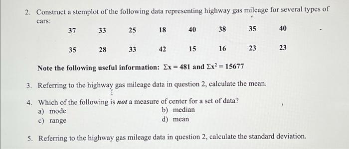 Solved 2 Construct A Stemplot Of The Following Data 7518