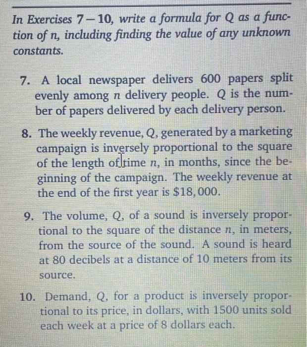 Solved In Exercises 7-10, write a formula for Q as a | Chegg.com
