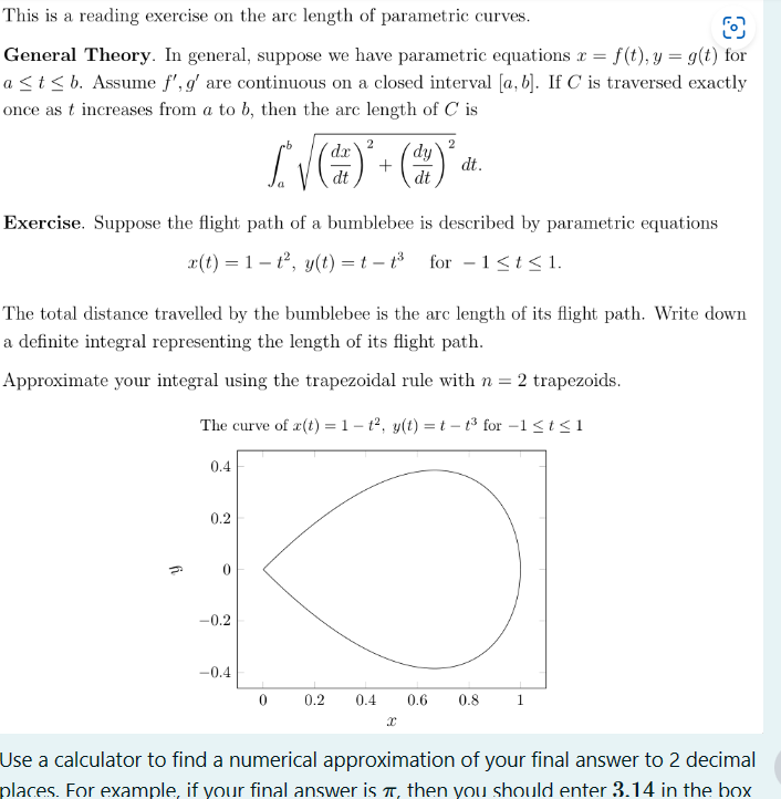 Solved This is a reading exercise on the arc length of | Chegg.com