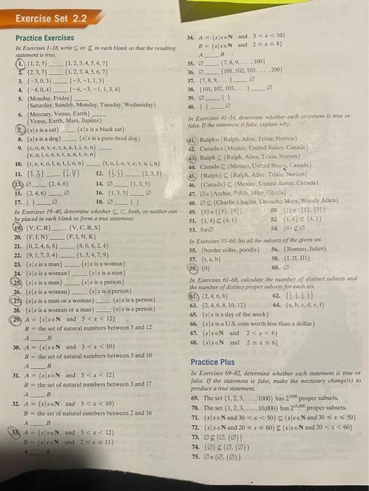 Solved Exercise Set 2.2 34. A = {xN and 3*