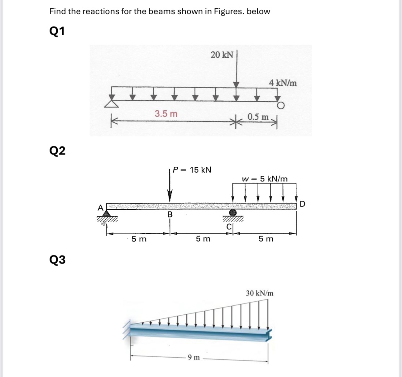 Solved Find the reactions Find the reactions for the beams | Chegg.com