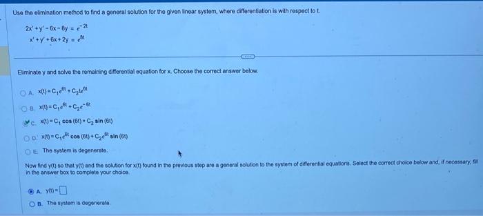 Solved Use tho elimination method to find a goneral solution | Chegg.com