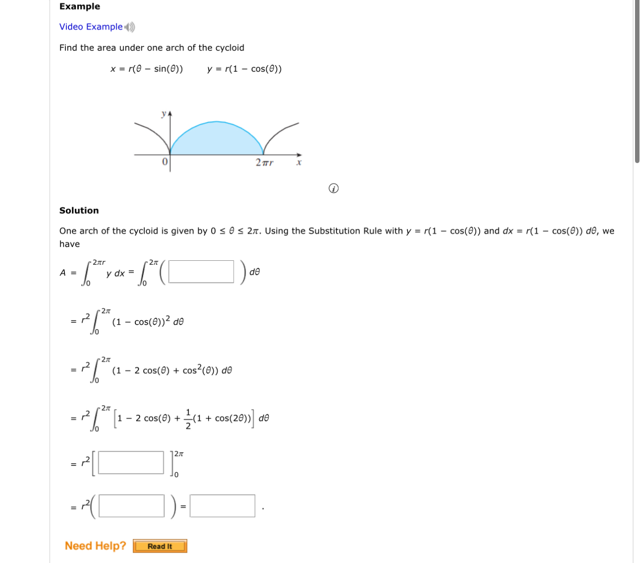 Solved ExampleVideo ExampleFind the area under one arch of | Chegg.com