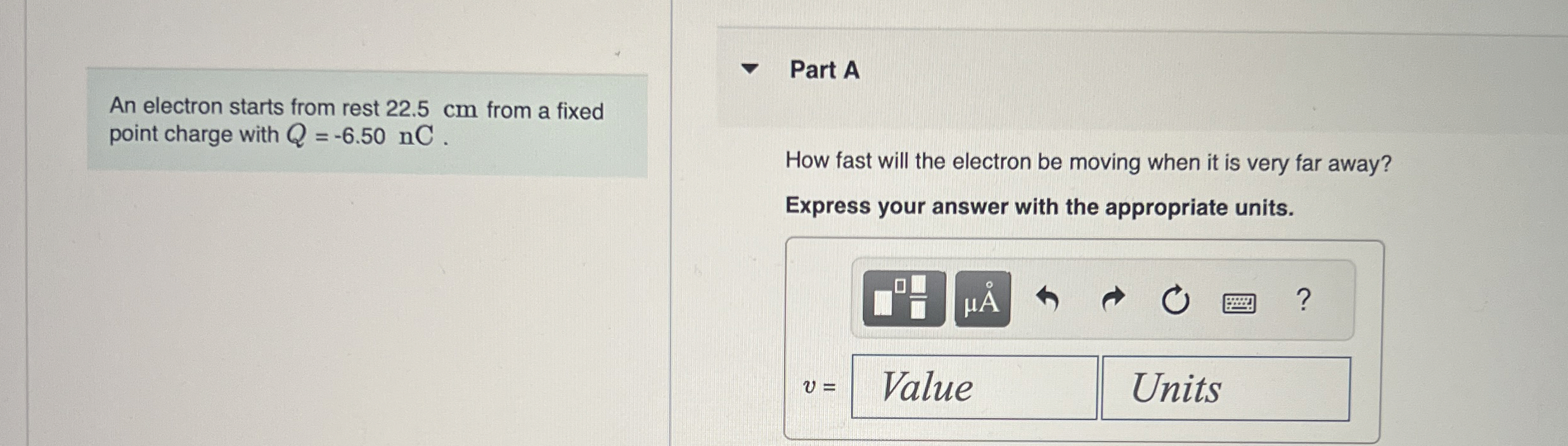 Solved An electron starts from rest 22.5cm ﻿from a fixed | Chegg.com