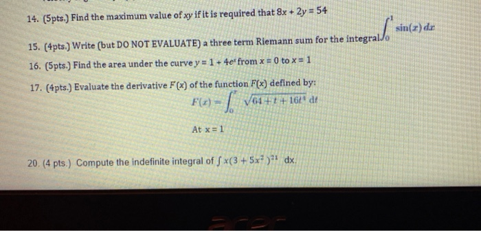 Solved 15. (4pts.) Write (but DO NOT EVALUATE) a three term | Chegg.com
