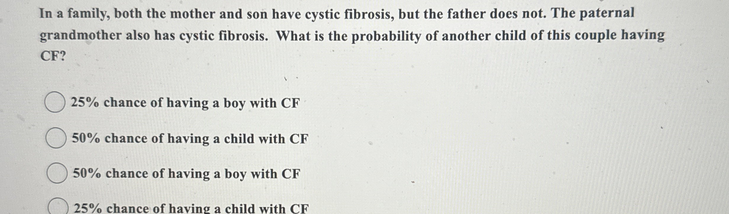 Solved In a family, both the mother and son have cystic | Chegg.com