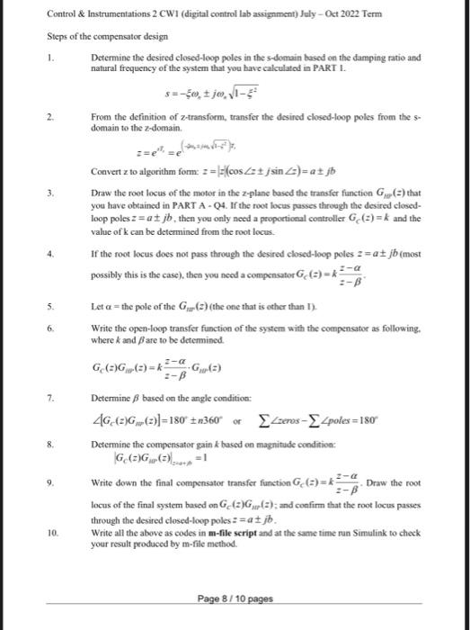 Solved Control \& Instrumentations 2 CWI (digital control | Chegg.com