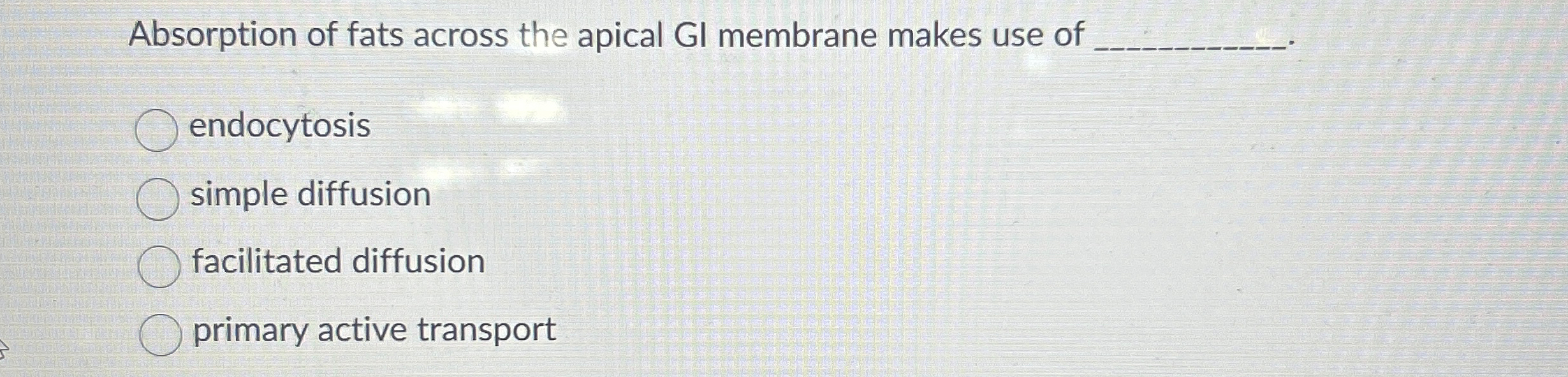 Solved Absorption of fats across the apical GI membrane | Chegg.com