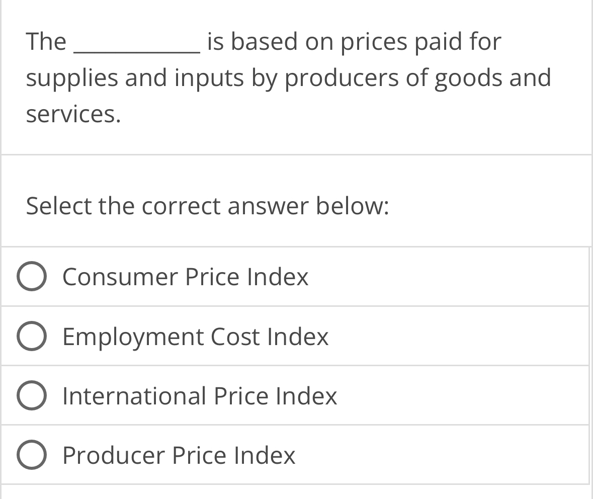 Solved The is based on prices paid for supplies and inputs | Chegg.com
