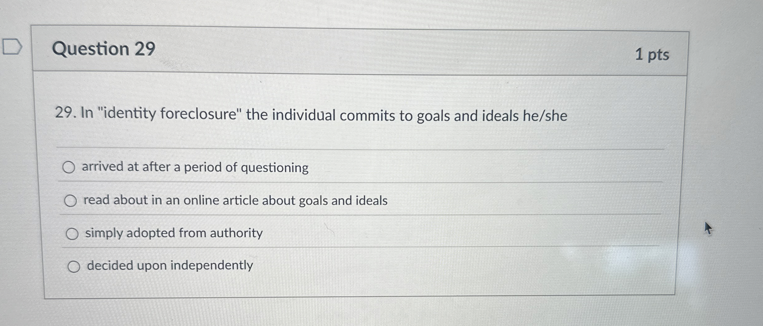 Question 29In "identity foreclosure" the individual | Chegg.com
