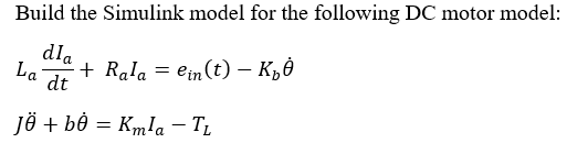 Solved Build the Simulink model for the following DC motor | Chegg.com