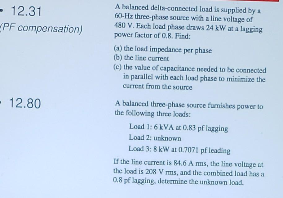 Solved A balanced delta-connected load is supplied by a | Chegg.com
