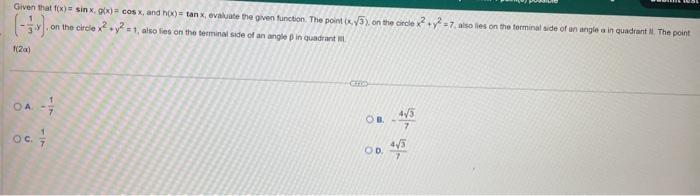 Solved Siven that f(x)=sinx,g(x)=cosx, and h(x)=tanx, | Chegg.com
