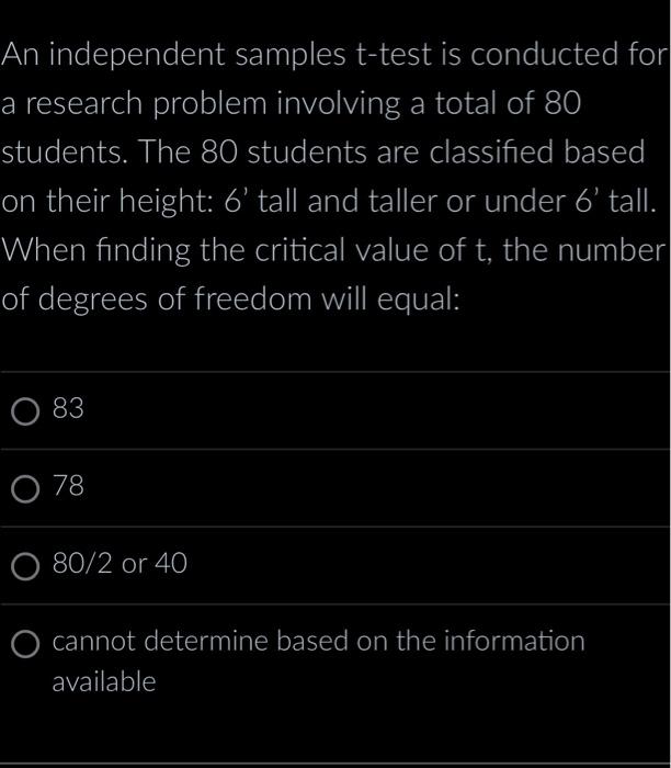 Solved An independent samples t-test is conducted for a | Chegg.com