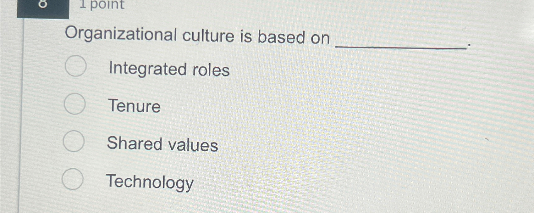 Solved Organizational culture is based onIntegrated | Chegg.com