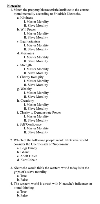 Nietzsche 1. Match the | Chegg.com