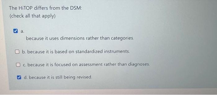 Solved The HiTOP differs from the DSM: (check all that | Chegg.com