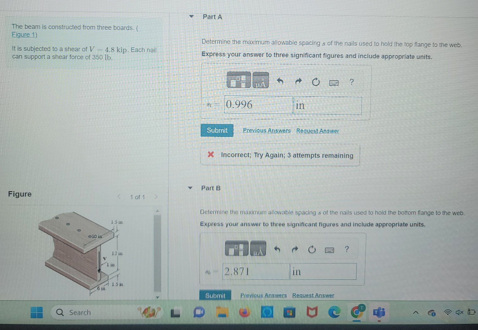 Solved Part AThe beam is constructed from three boards. | Chegg.com