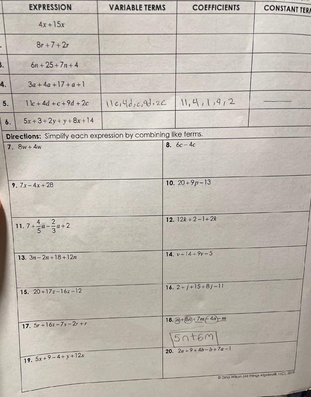 Solved Directions: Simplify each expression by combining | Chegg.com