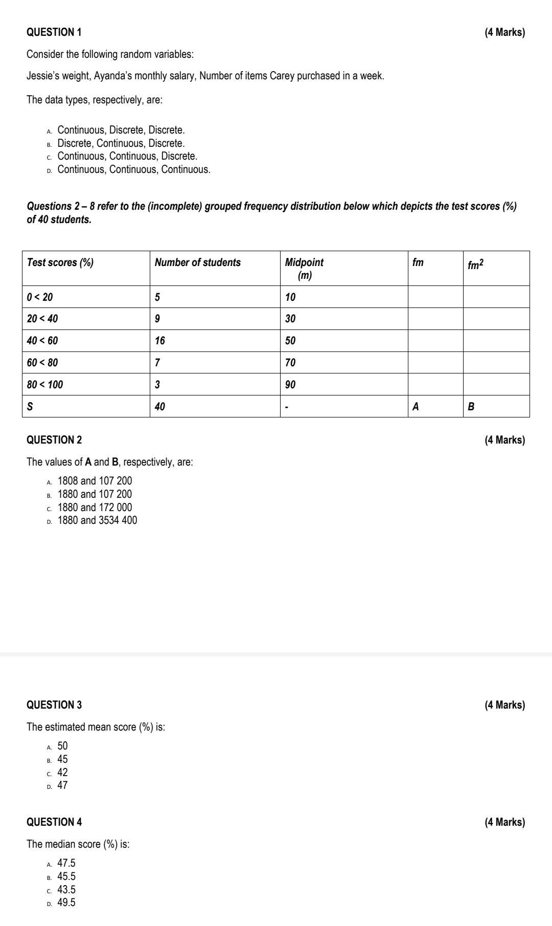 Solved QUESTION 1(4 ﻿Marks)Consider the following random | Chegg.com