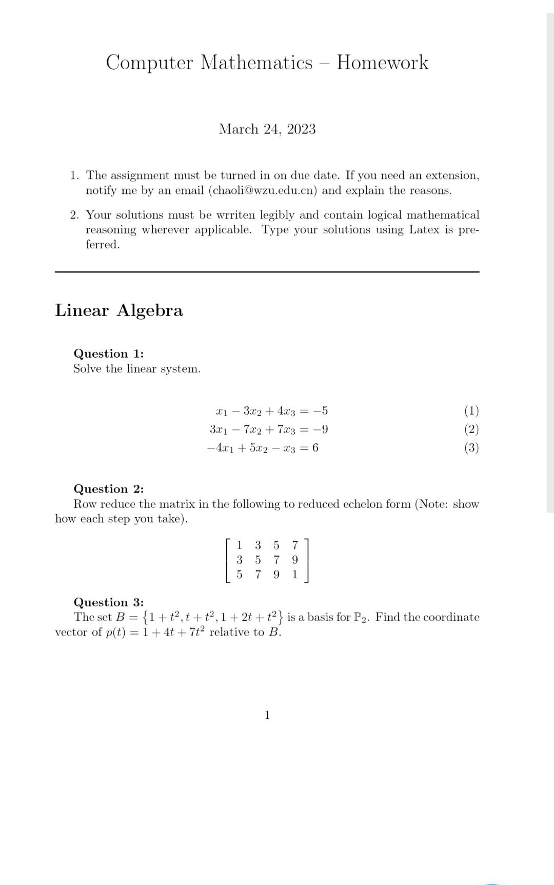 Solved Computer Mathematics - Homework March 24, 2023 1. The | Chegg.com