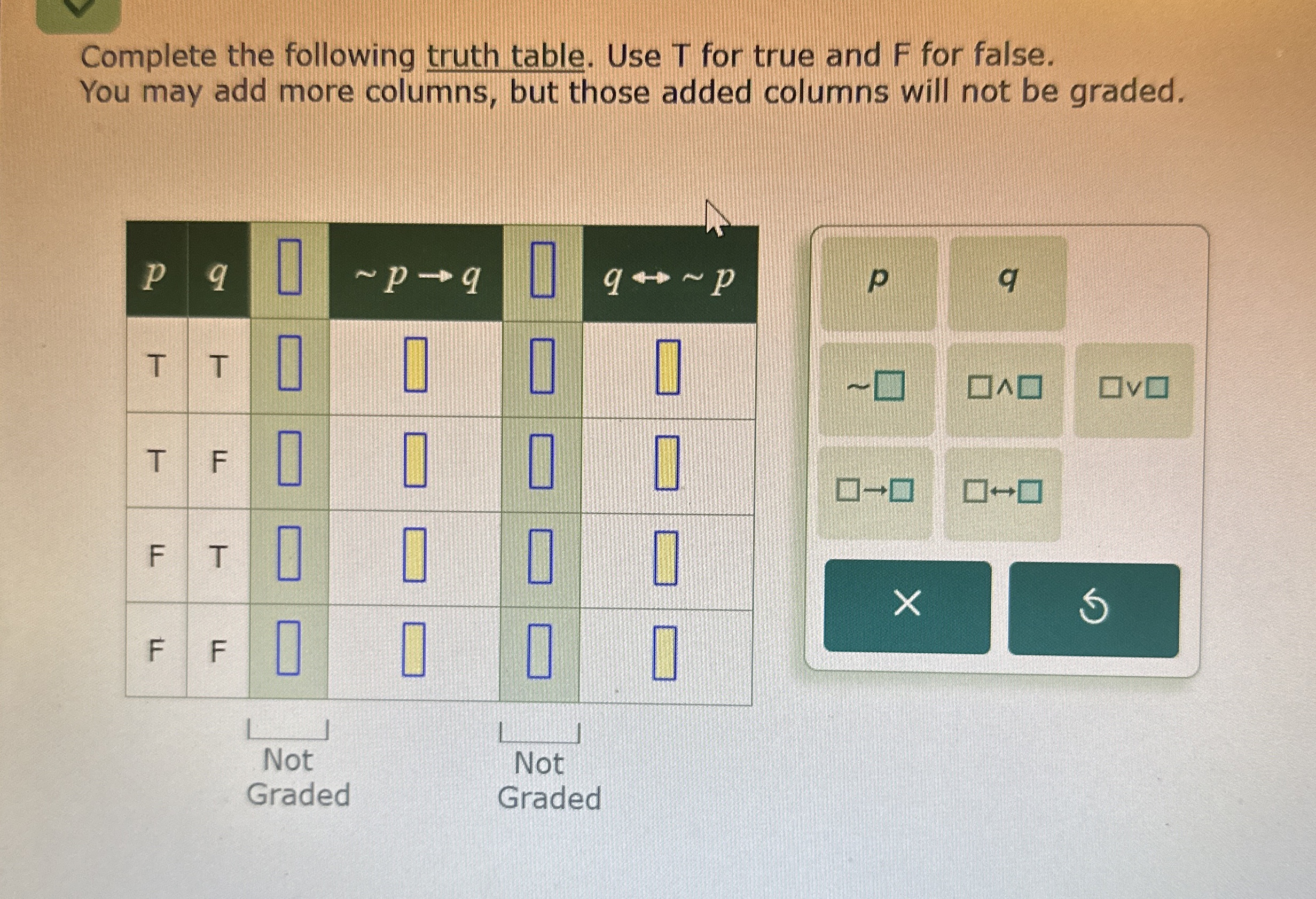 Solved Complete the following truth table. Use T for true | Chegg.com