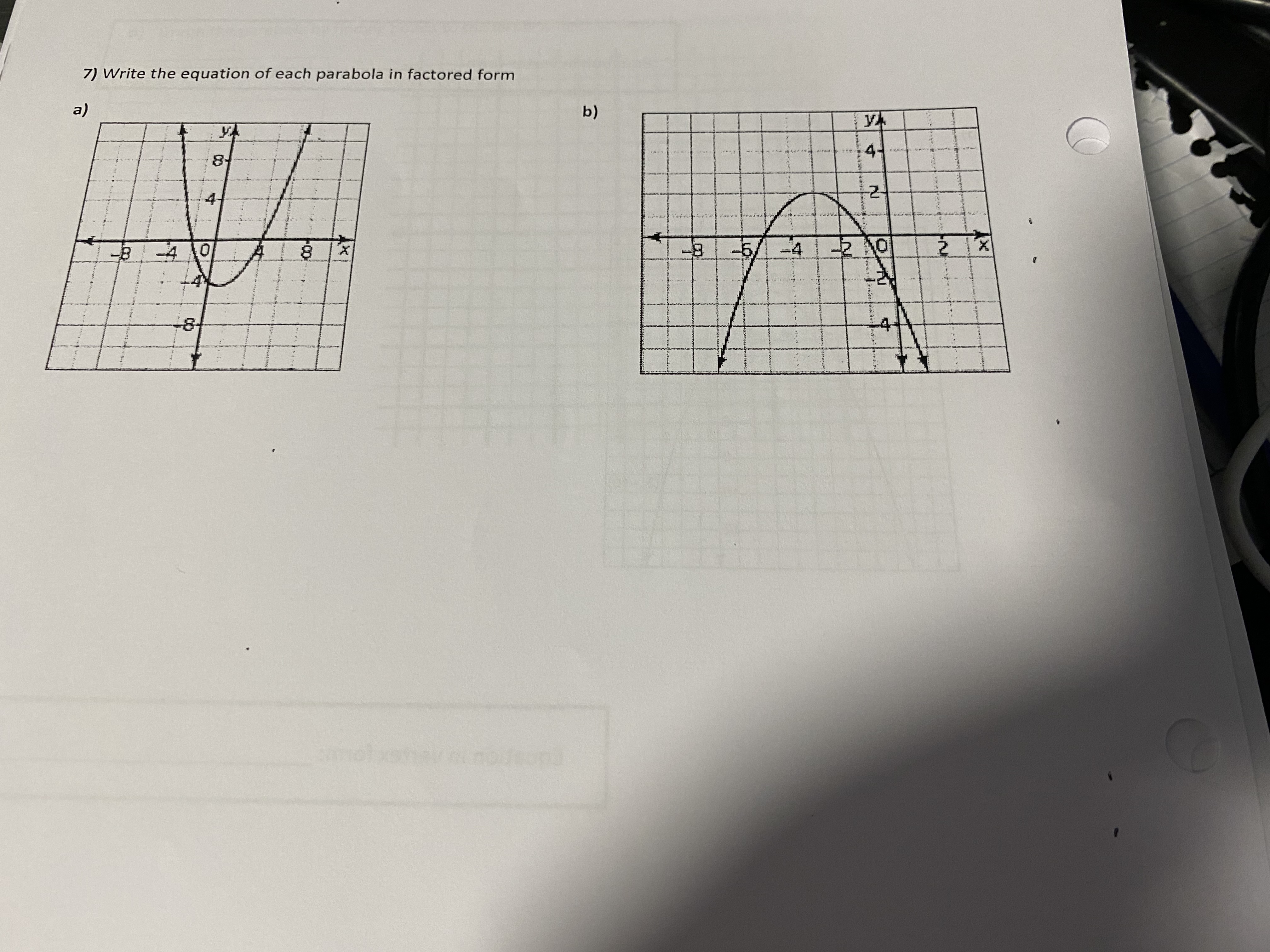 Write the equation of each parabola in factored form | Chegg.com